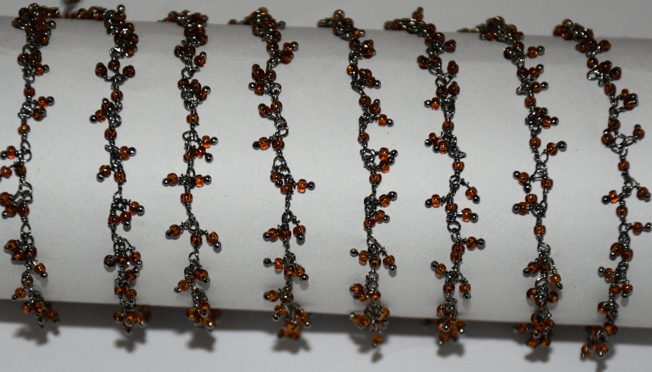 Red Garnet Dangling Rosary Chain, Black Plated Glass Beads Cluster ...