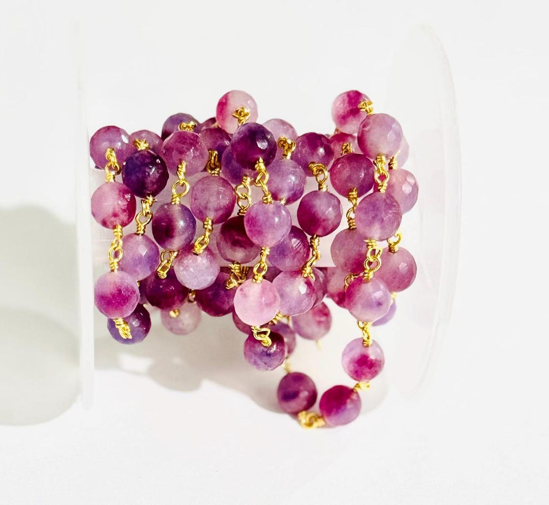 Purple Watermelon Tourmaline Jade Gemstone Beads Rosary Chain, Beaded ...