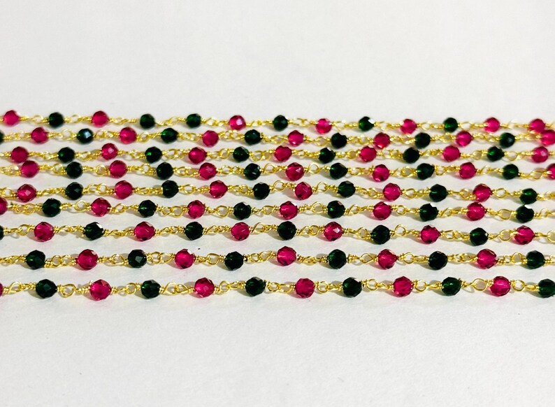 3mm Hessonite Ruby & Green Hydro Quartz Rosary Chain, Faceted Rondelle ...