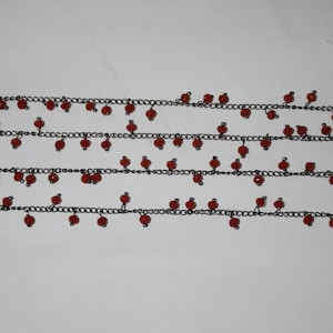 3mm Red Faceted Glass Beads Dangle Chain, Beaded Cluster Chain, Red ...
