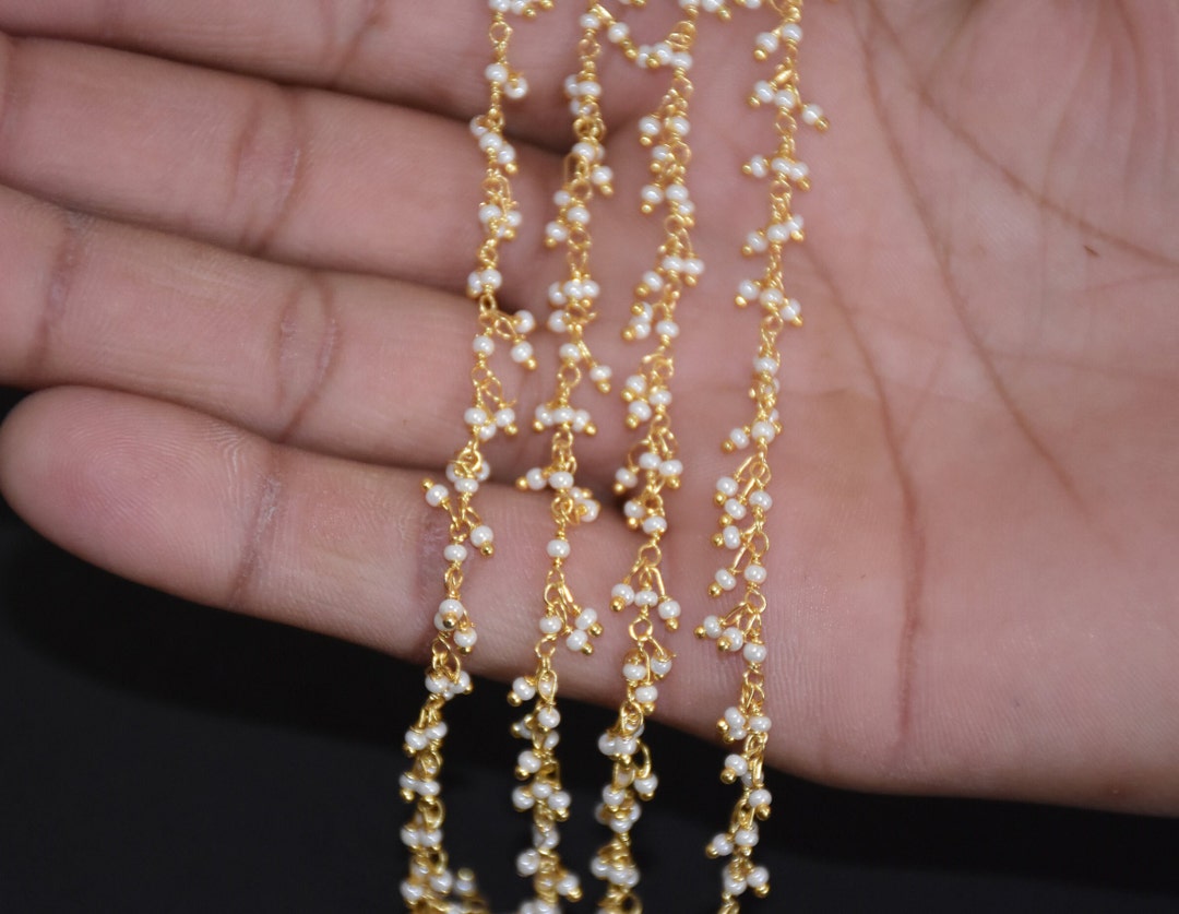Gold Plated Peral Beads Cluster Rosary Chain, Beaded Chain, Dangling ...