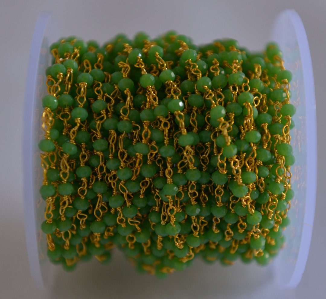 3mm Green Quartz Glass Beads Rosary Chain, Green Beads Bulk Roll Chain ...
