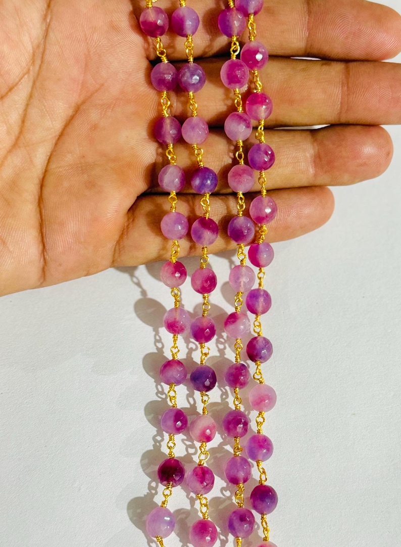 Purple Watermelon Tourmaline Jade Gemstone Beads Rosary Chain, Beaded ...