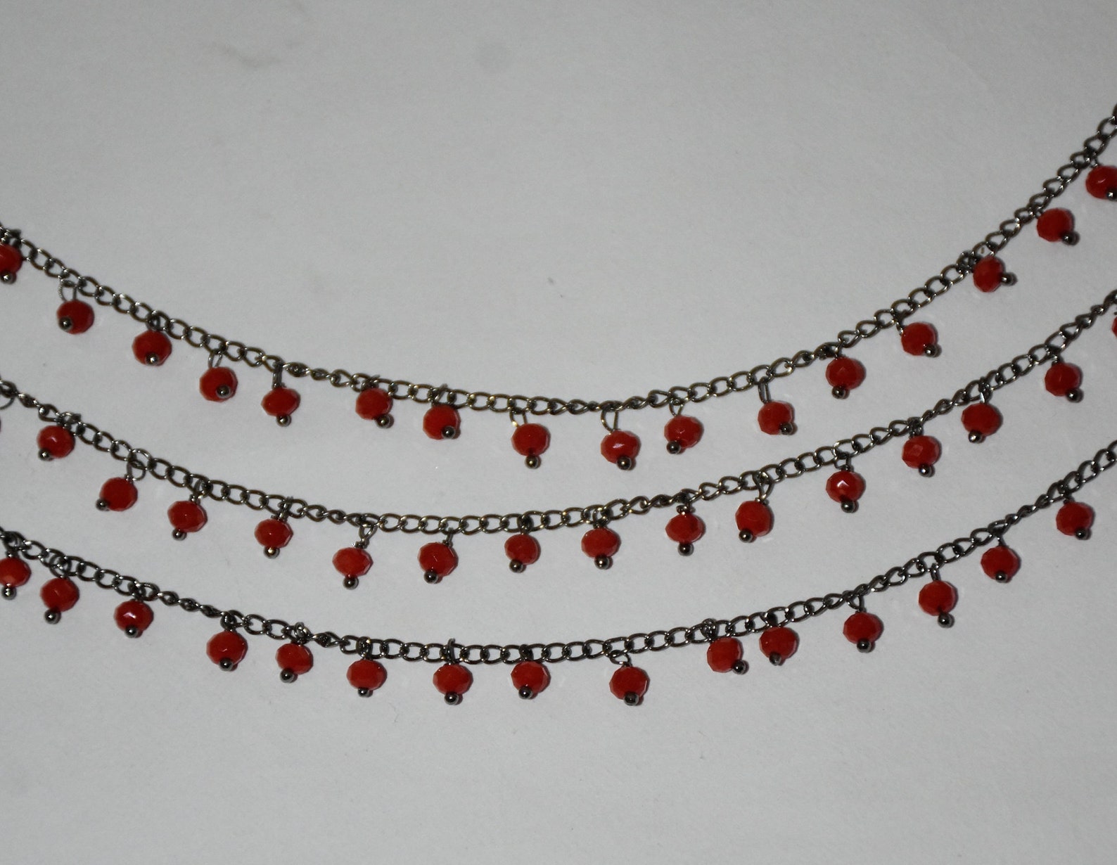 3mm Red Faceted Glass Beads Dangle Chain, Beaded Cluster Chain, Red ...