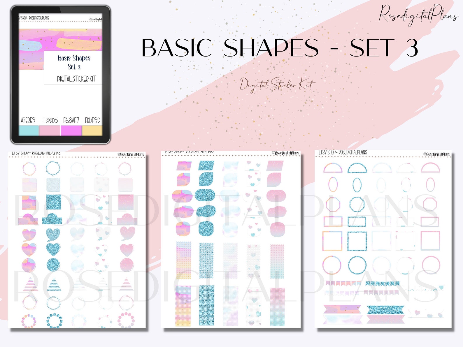Basic Shapes Digital Planner Stickers, Set 3,digital Planner Sticker ...