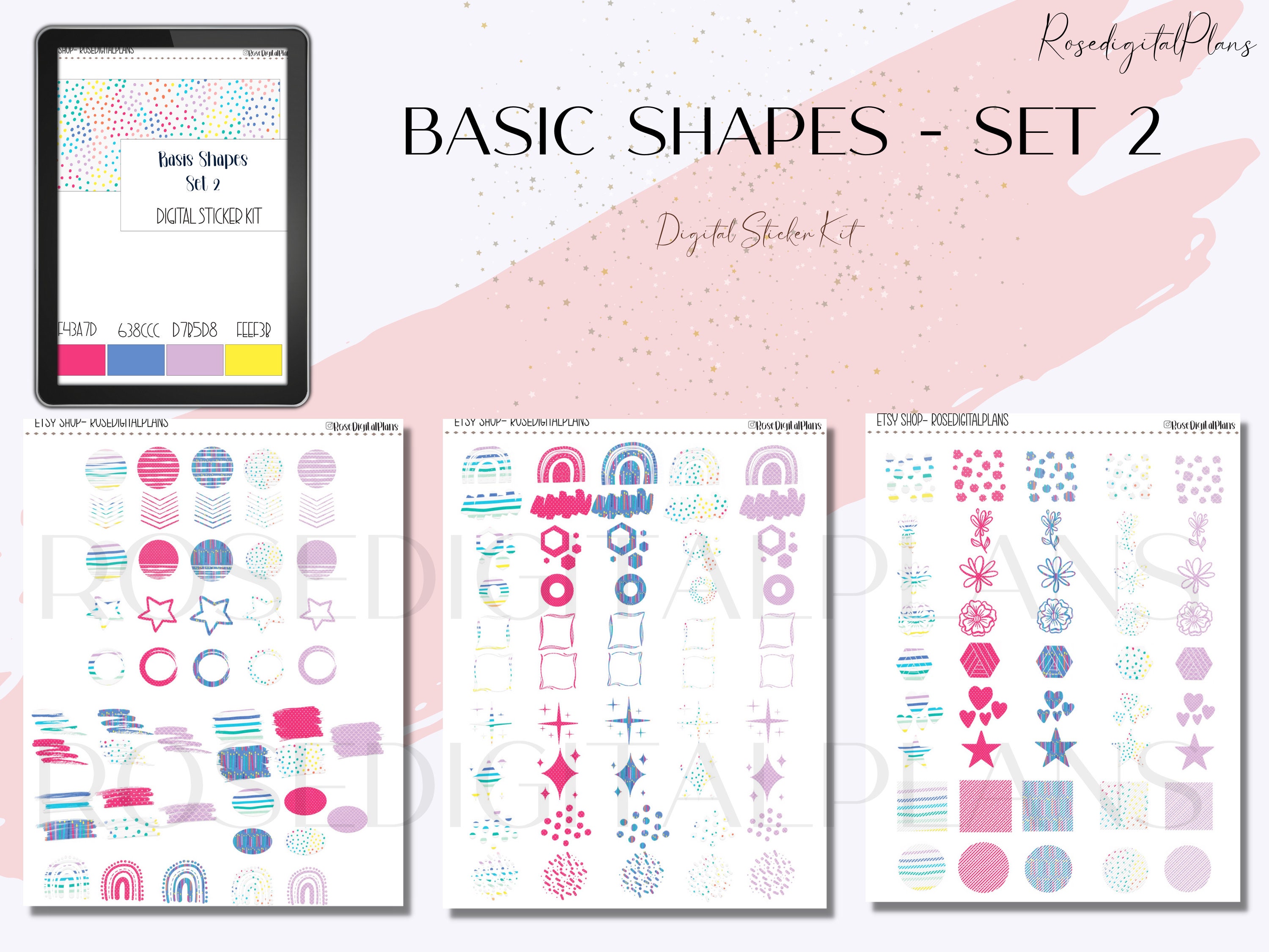 Basic Shapes Digital Planner Stickers, Set 2,digital Planner Sticker ...