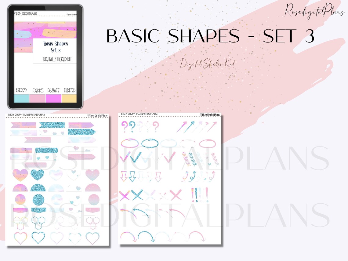 Basic Shapes Digital Planner Stickers, Set 3,digital Planner Sticker ...
