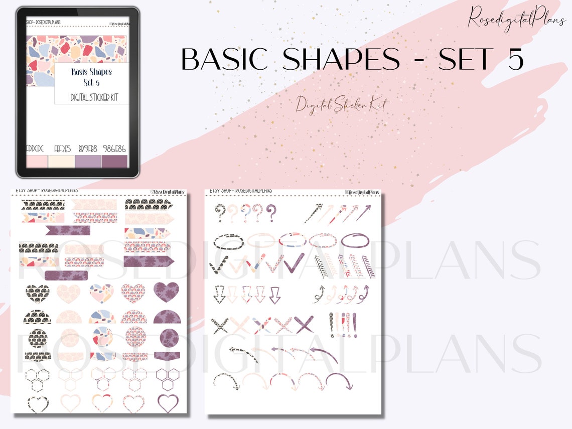 Basic Shapes Digital Planner Stickers, Set 5,digital Planner Sticker ...