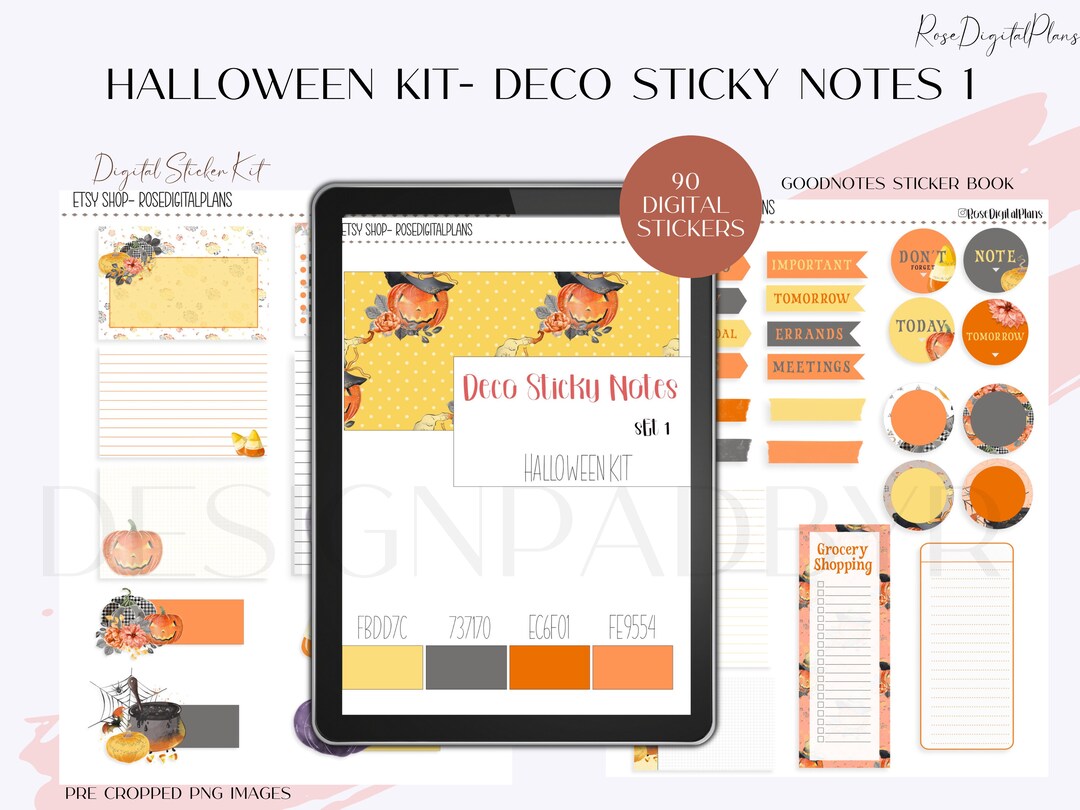Halloween Kit-deco Sticky Notes Digital Sticker Kit, Set 1, Pre Cropped ...