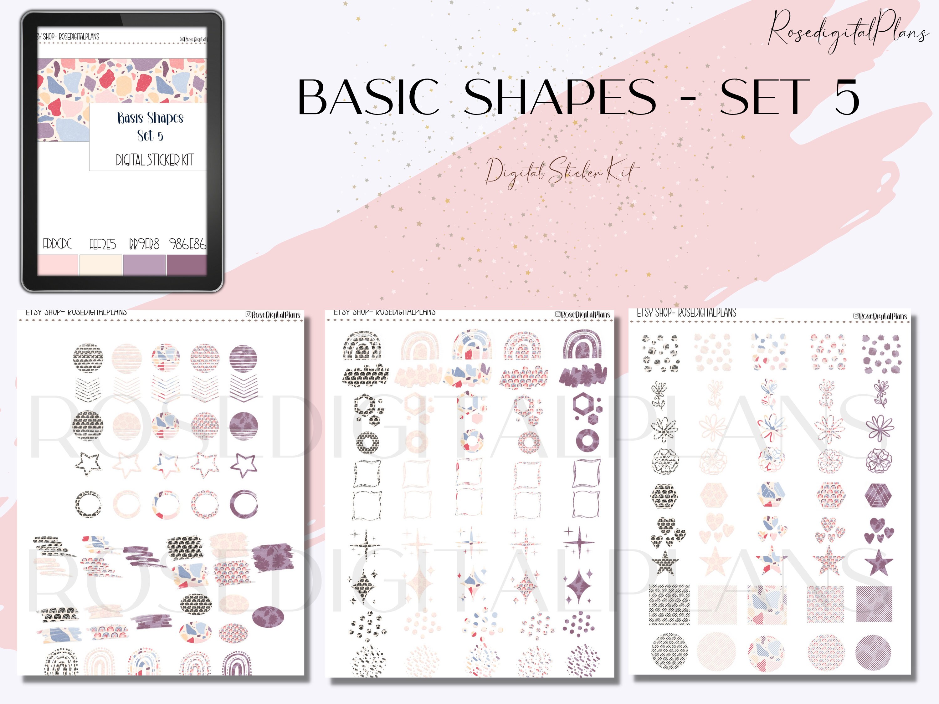 Basic Shapes Digital Planner Stickers, Set 5,digital Planner Sticker ...