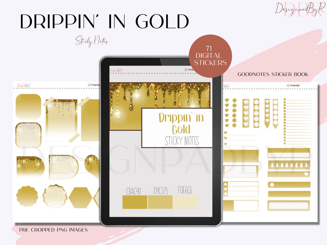 Gold Sticky Notes, Goodnotes Sticker Book, Digital Planning, Digital ...