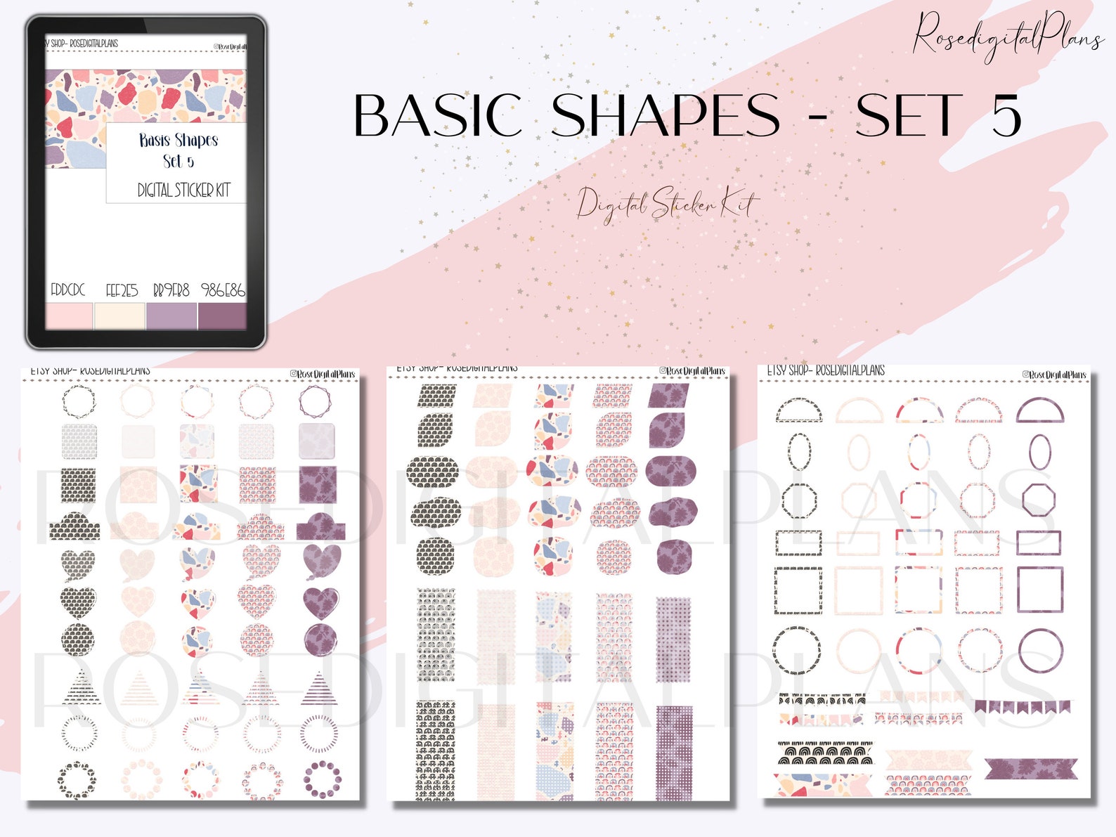 Basic Shapes Digital Planner Stickers, Set 5,digital Planner Sticker ...
