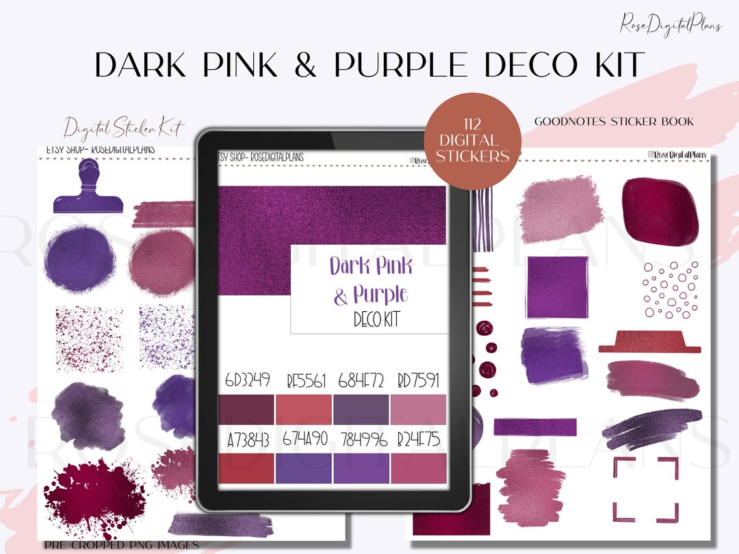 Pink and Purple Deco Sticker Kit, Set 39,digital Planner Sticker Kit ...