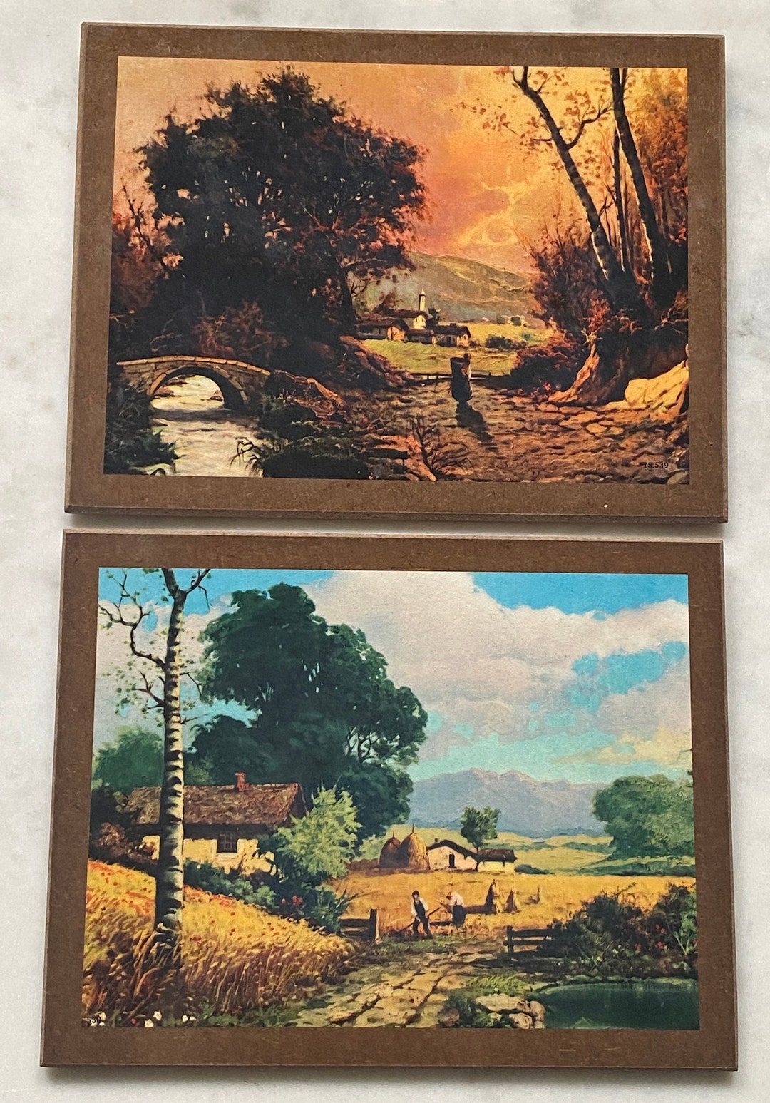 Vintage 1960s Countryside Wood Wall Hangings - Set of 2. MCM. Mid ...