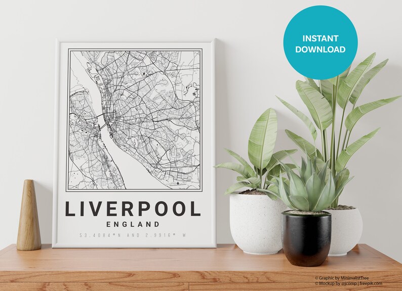 Liverpool City Map Instant Download for Print - Liverpool Wall Art ...