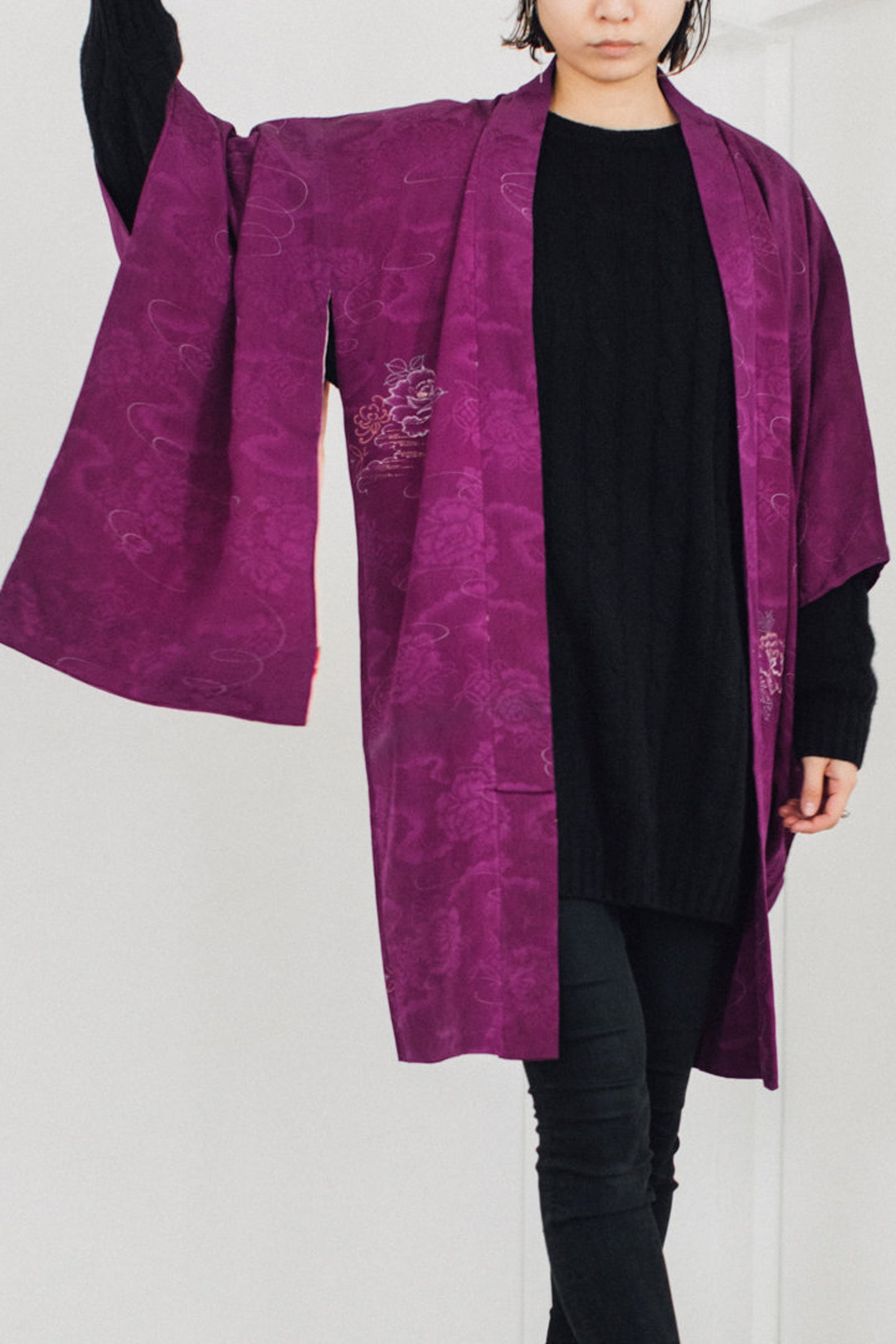 Vintage Japanese Silk Purple Haori Flower | Etsy