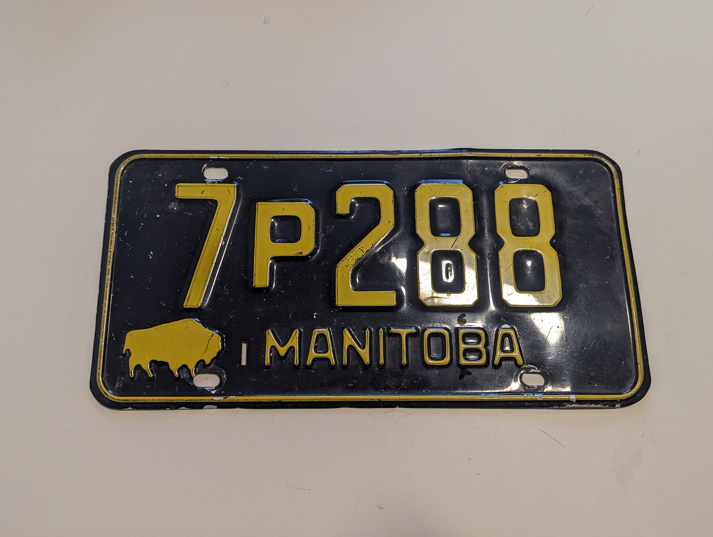 Vintage 1950s Manitoba License Plate Black With Embossed Yellow Numbers ...