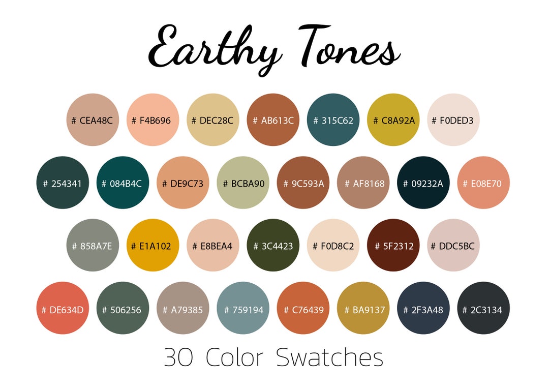 Earthy Tones Color Swatches Color Palette Ipad Etsy