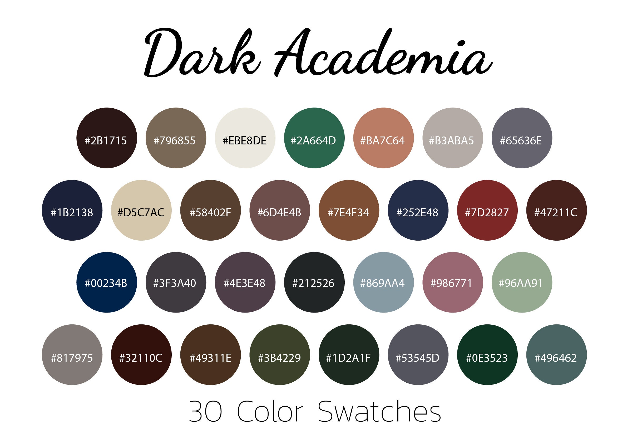 Dark Academia Color Swatches Color Palette IPad Etsy UK
