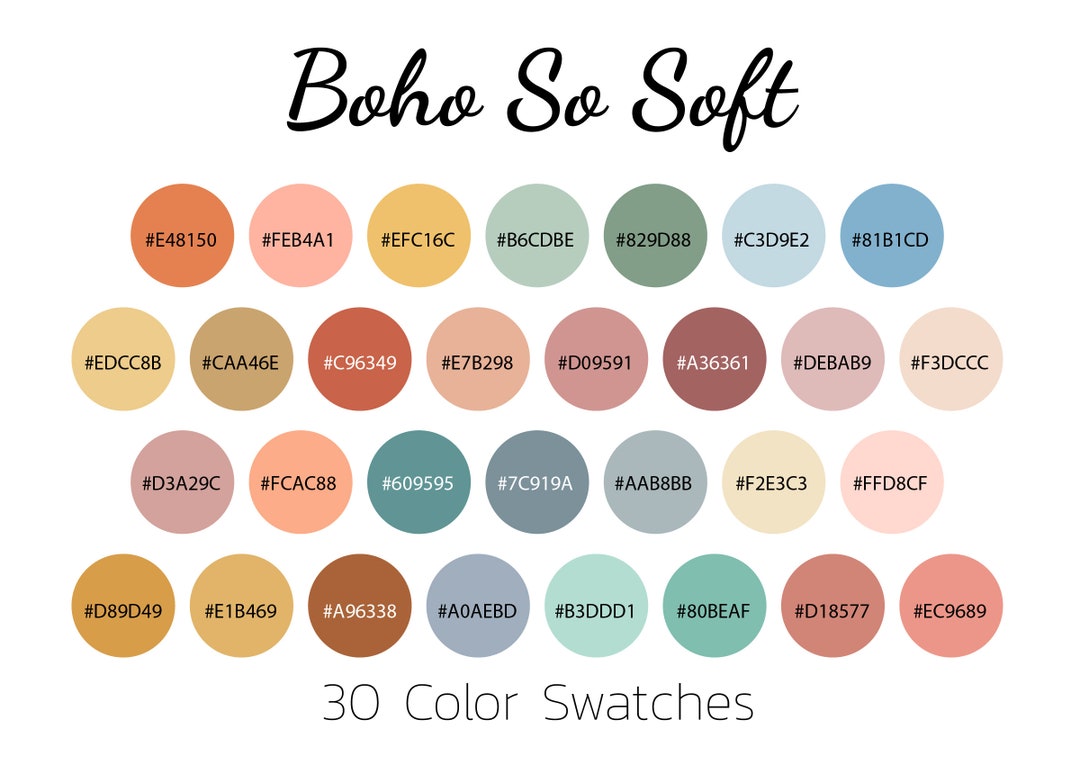 Boho-so-soft, Color Swatches, Color Palette, iPad Color Palette - Etsy