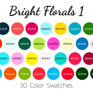 Bright Florals, Color Swatches, Color Palette, iPad Color Palette - Etsy