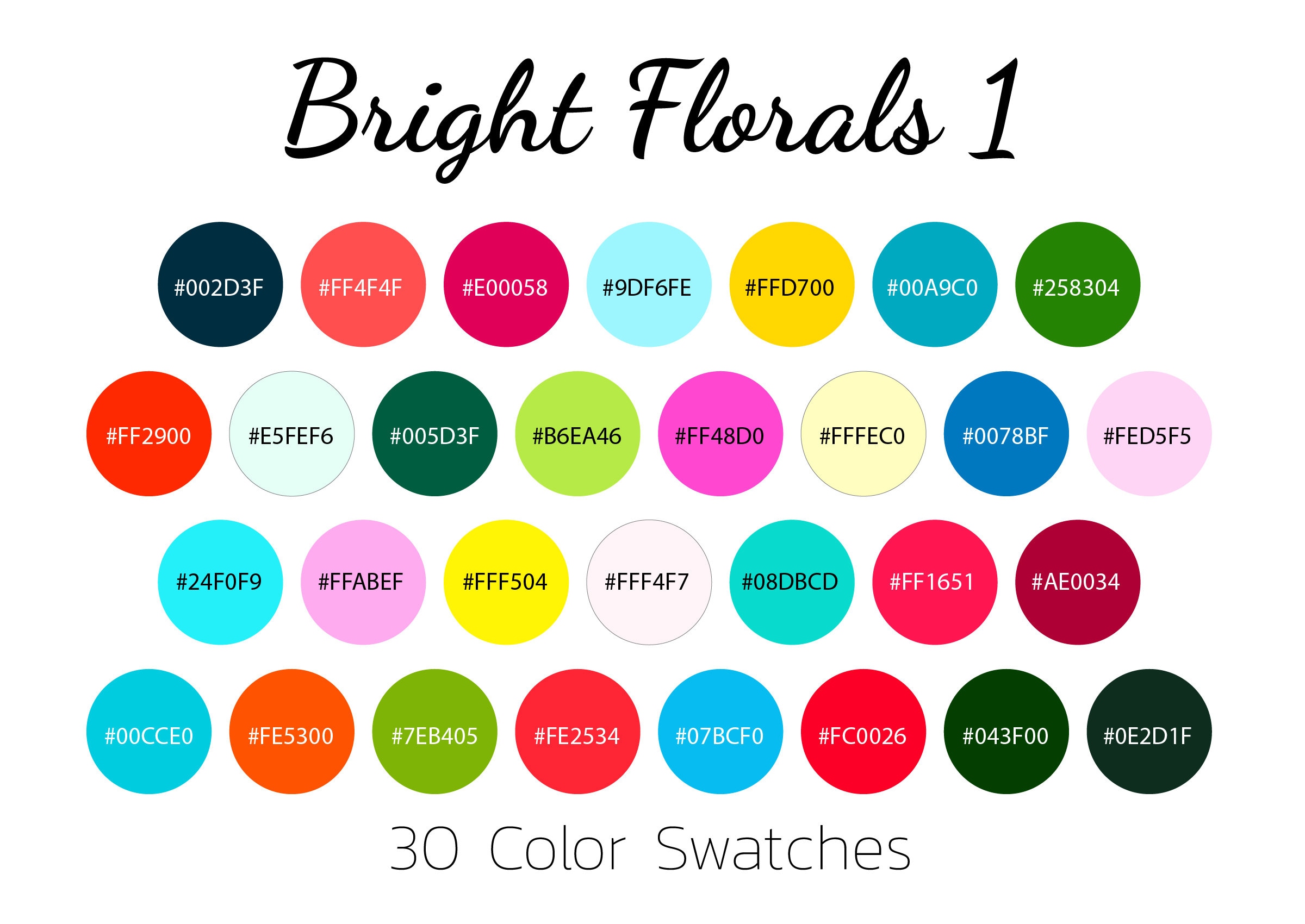 Bright Florals, Color Swatches, Color Palette, iPad Color Palette - Etsy