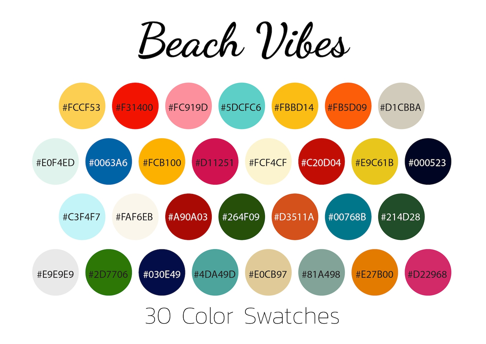 Beach Vibes Color Palette, 30 Color Swatches (PNG, EPS, JPG) - Etsy