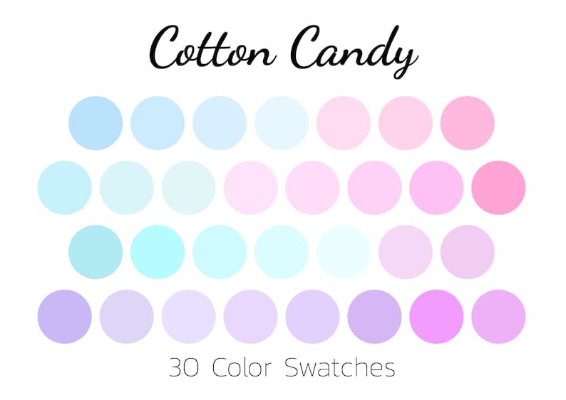 Cotton Candy Color Palette, 30 Swatches (PNG, EPS, JPG) - Etsy