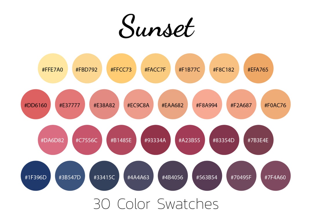 Sunset, Color Swatches, Color Palette, iPad - Etsy