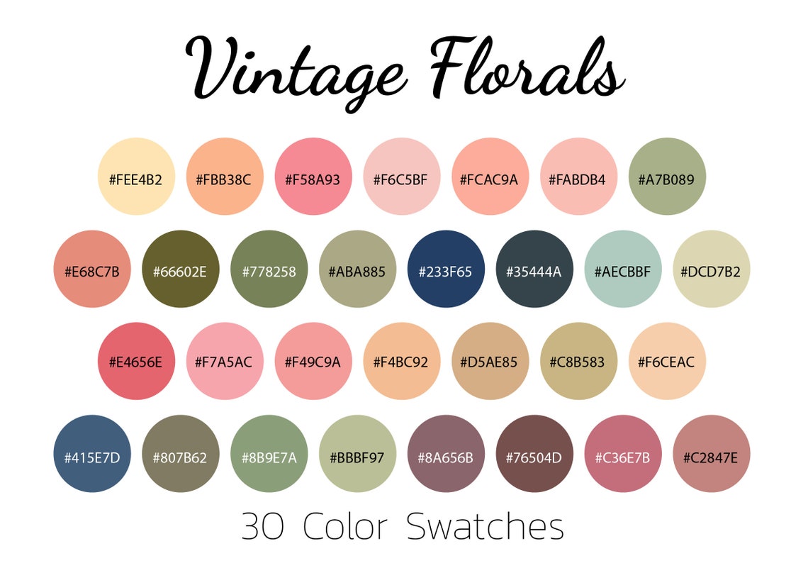Vintge Florals, Color Swatches, Color Palette, iPad - Etsy