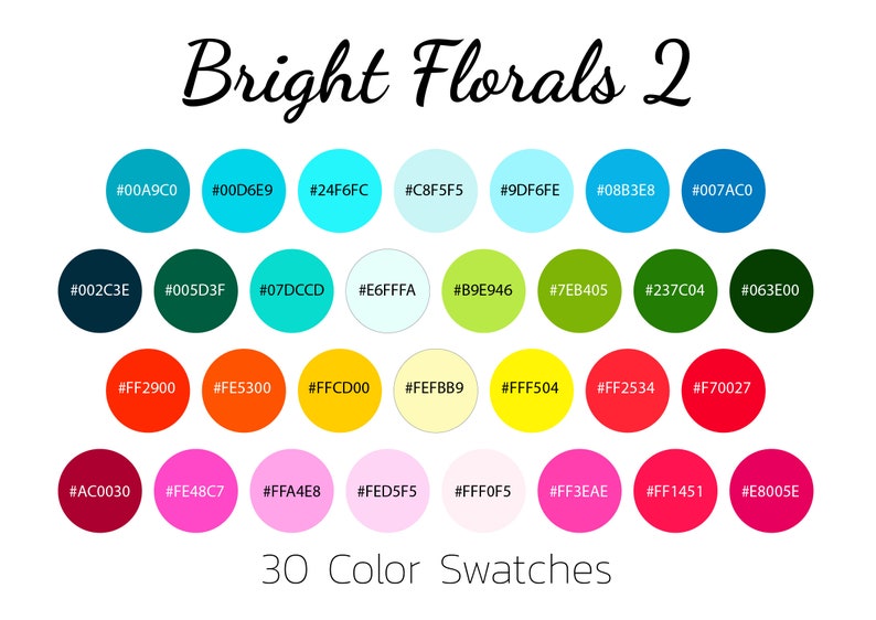 Bright Florals 2, Color Swatches, Color Palette, iPad - Etsy
