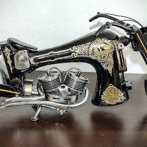 Vintage Motorcycle Made of Scrap Sewing Machine Singer Handmade Art ...