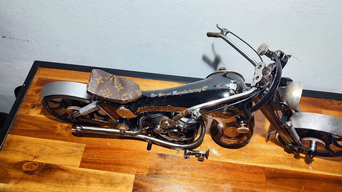 Vintage Motorcycle Made of Scrap Sewing Machine Singer Handmade Art ...