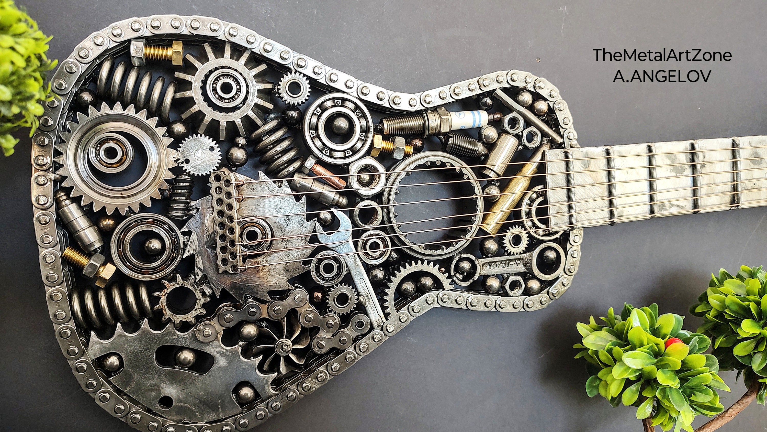 Decorative Guitar Handmade With Scrap Metal Car Parts, Nuts, Bolts ...
