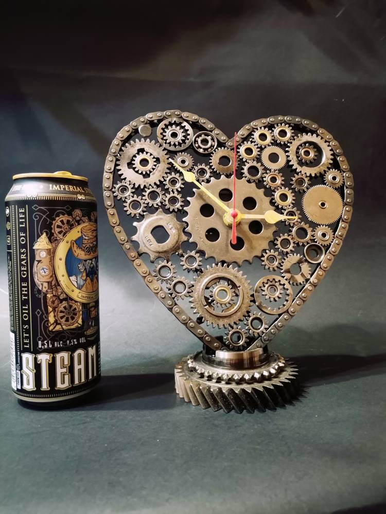 Heart-shaped Tabletop Clock Handmade With Metal Gears and Chain With ...