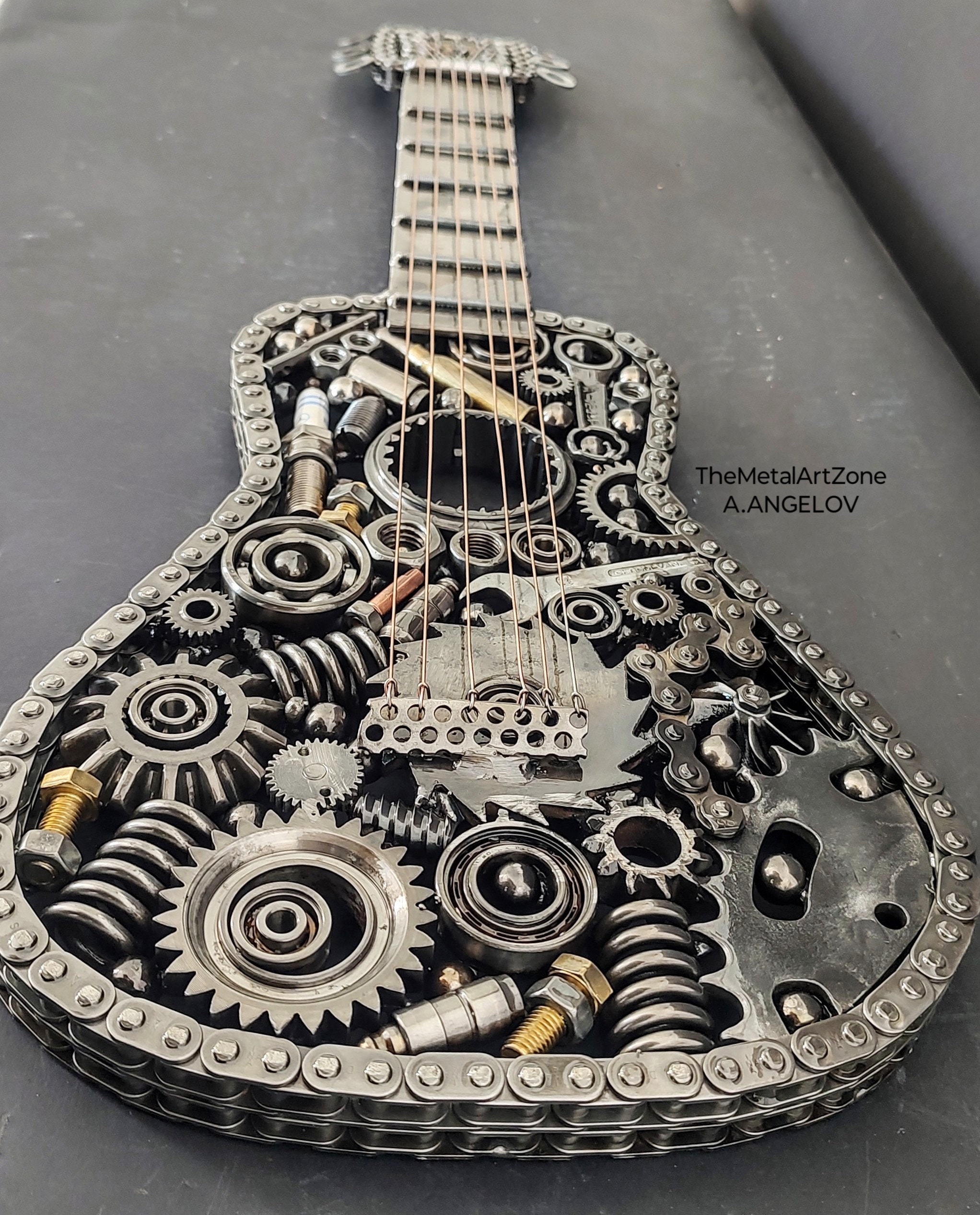 Decorative Guitar Handmade With Scrap Metal Car Parts, Nuts, Bolts ...
