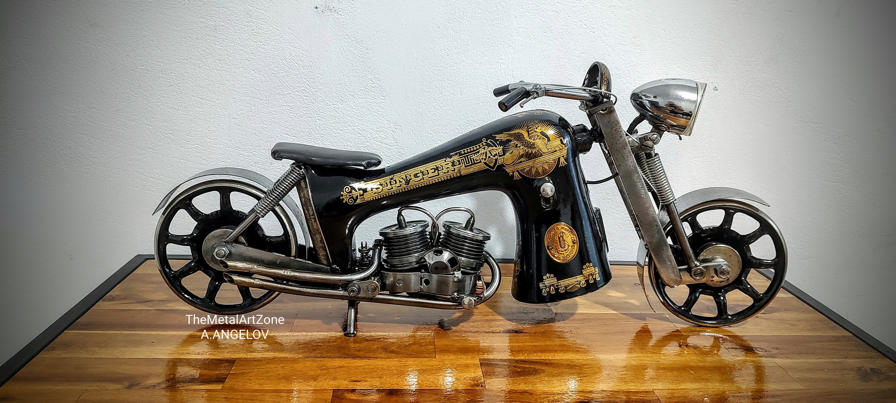 Retro Motorcycle Night Lamp Made of Scrap Sewing Machine Parts Handmade ...