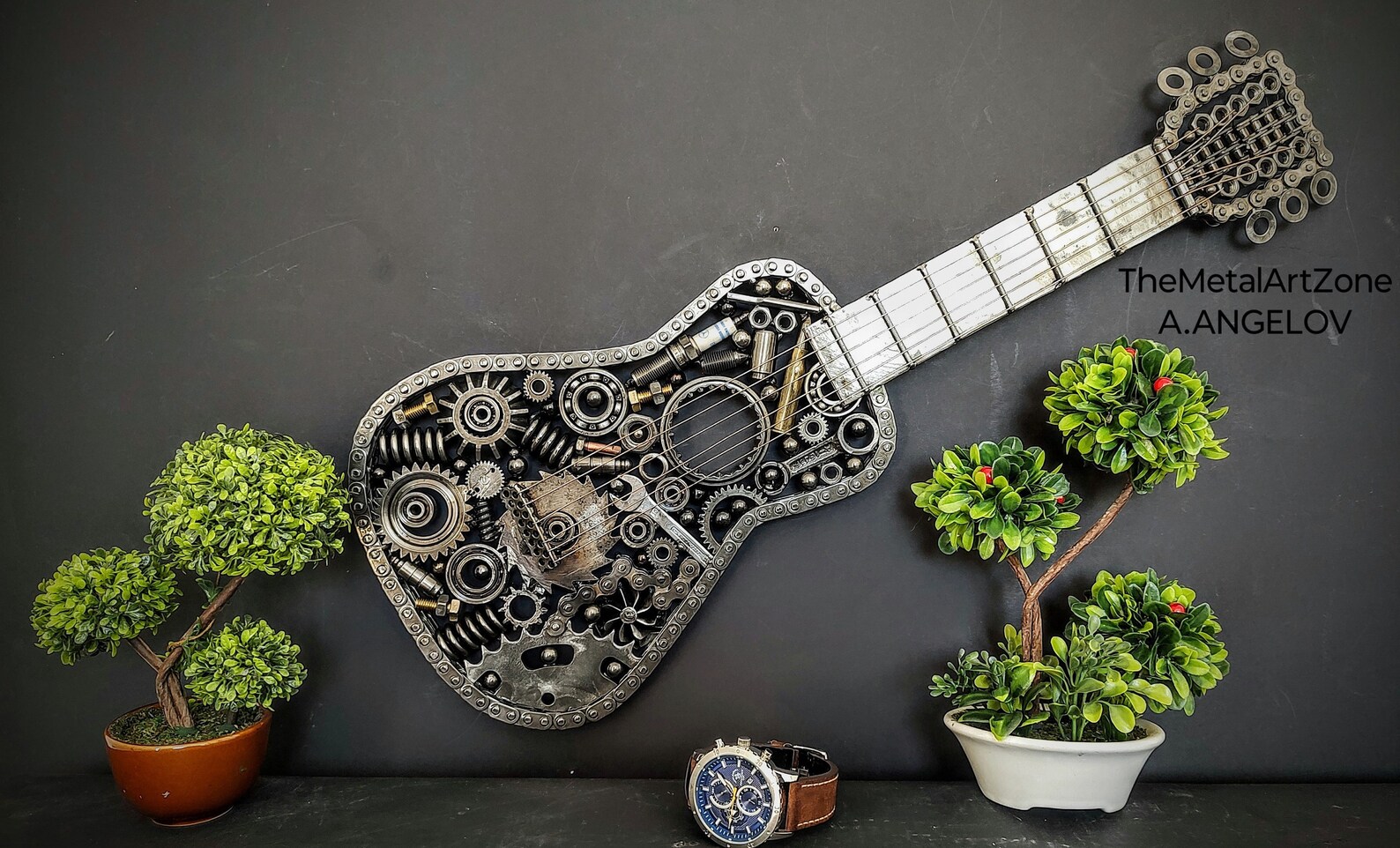 Decorative Guitar Handmade With Scrap Metal Car Parts, Nuts, Bolts ...