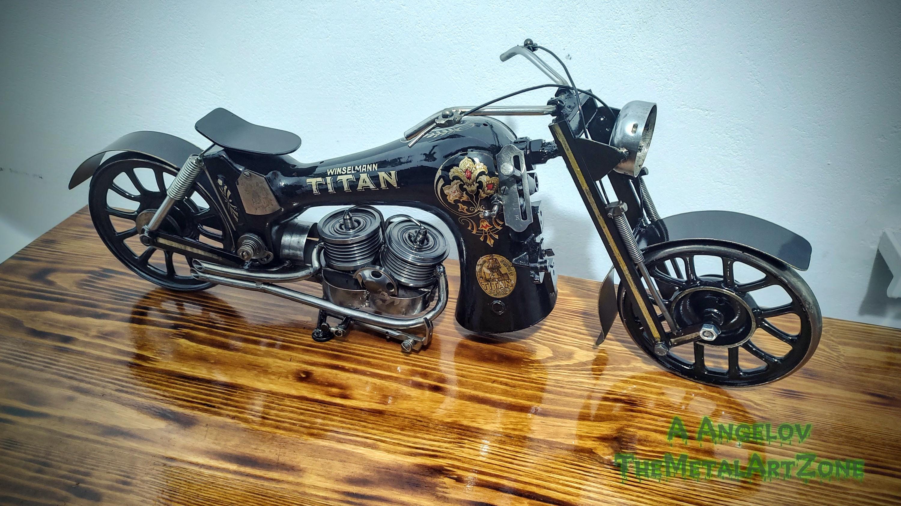 Vintage Motorcycle Made of Scrap Sewing Machine Singer Handmade Art ...