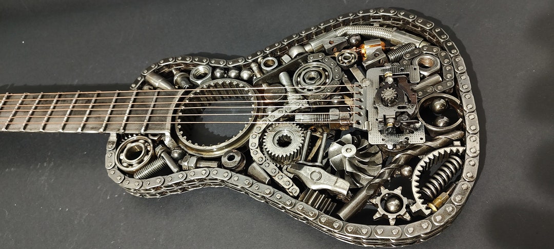 Decorative Guitar Handmade With Scrap Metal Car Parts, Nuts, Bolts ...