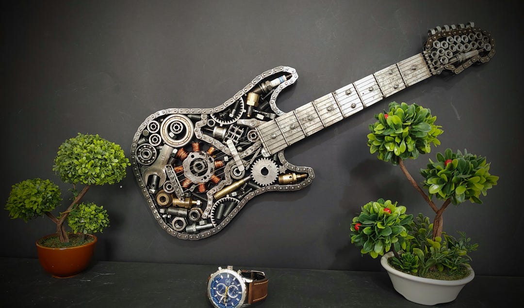 Decorative Guitar Handmade With Scrap Metal Car Parts, Nuts, Bolts ...