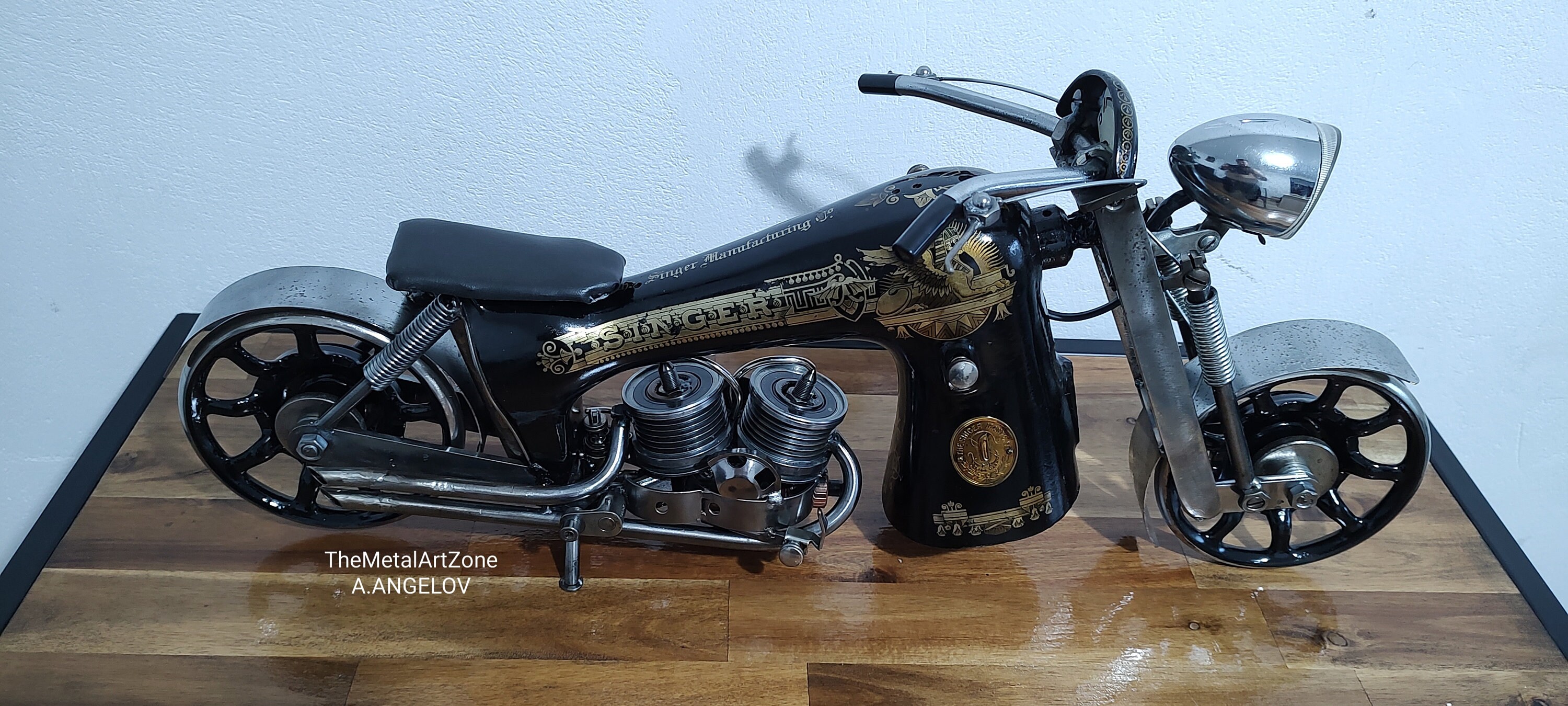 Retro Motorcycle Night Lamp Made of Scrap Sewing Machine Parts Handmade ...
