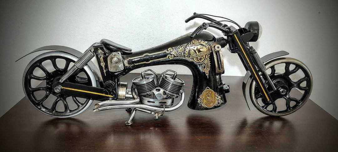 Vintage Motorcycle Made of Scrap Sewing Machine Parts Handmade Art ...