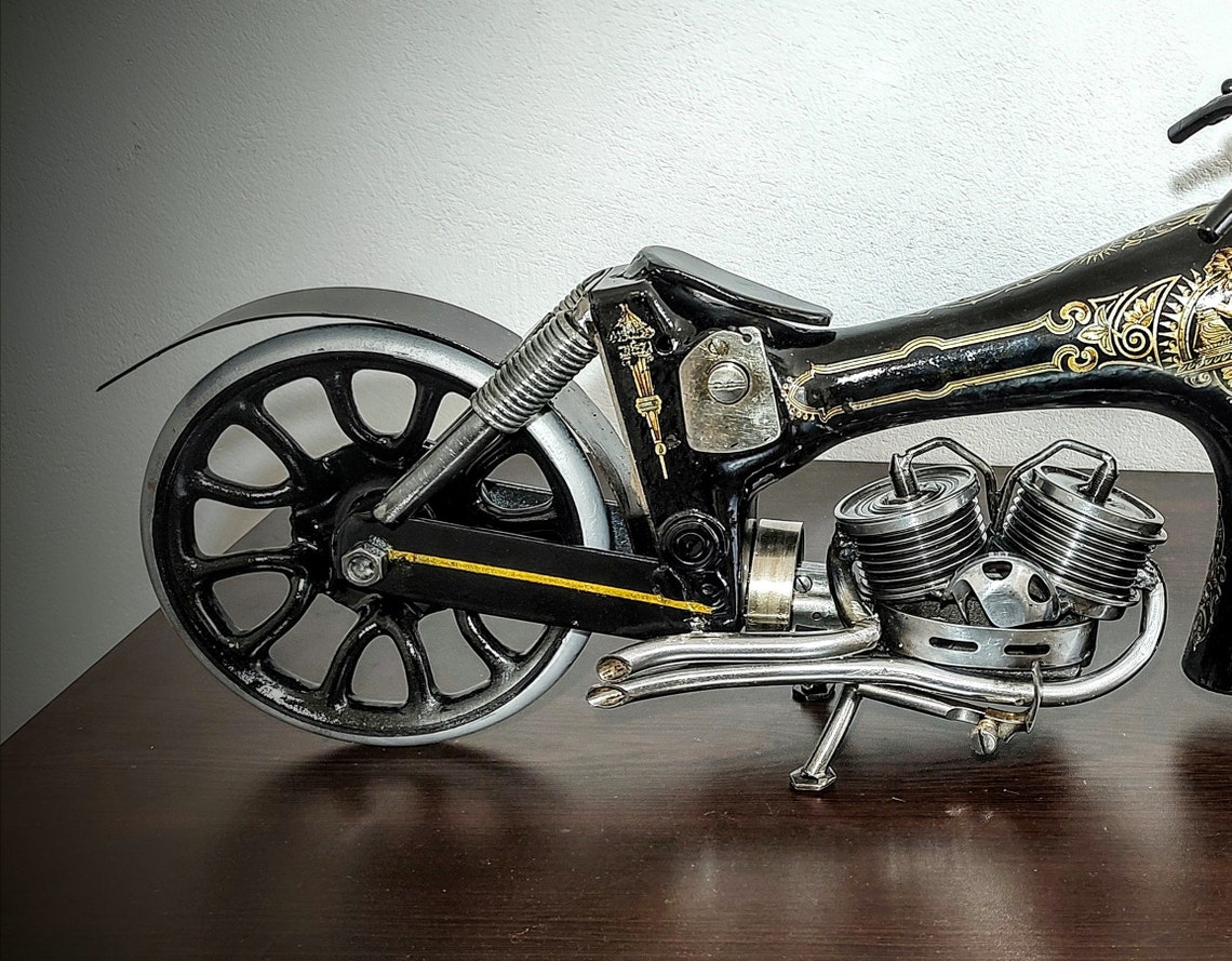 Vintage Motorcycle Made of Scrap Sewing Machine Singer Handmade Art ...