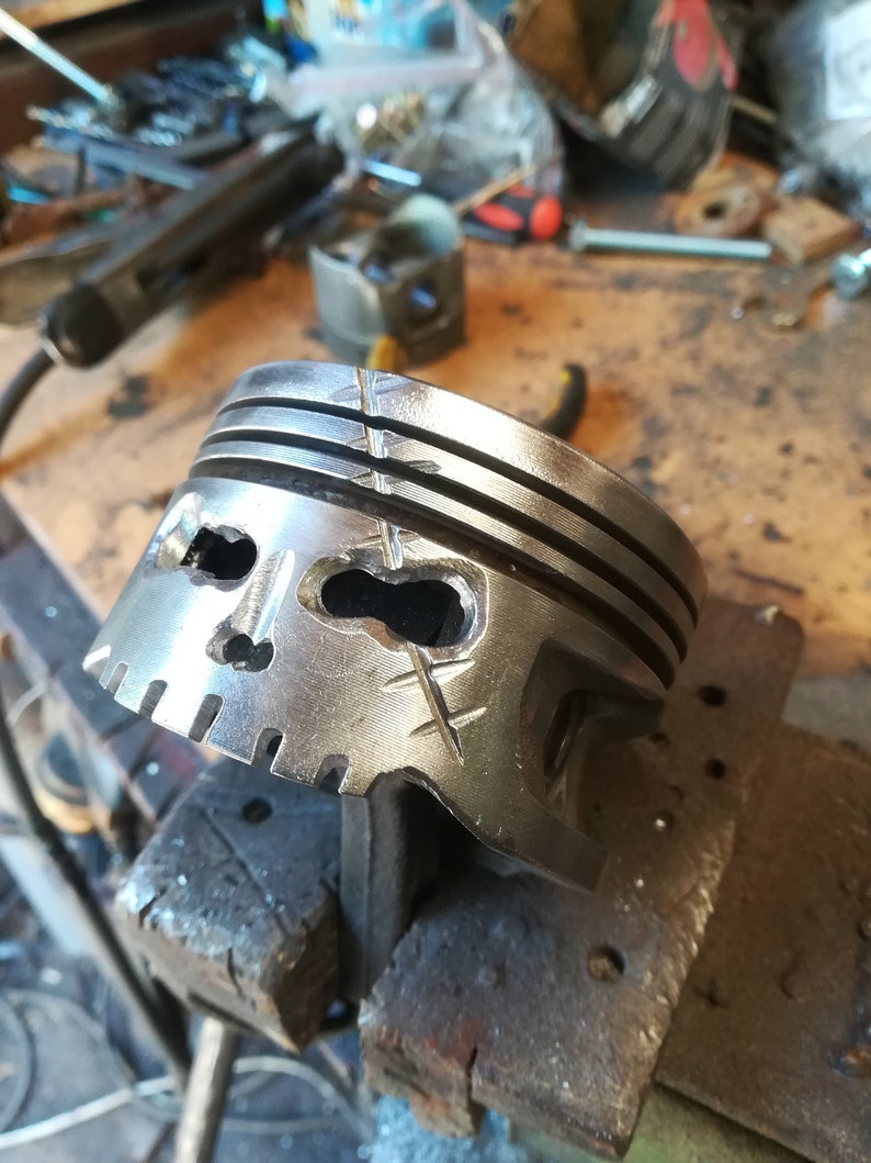 Piston Robot Figurine Made of Scrap Metal Autoparts Piston Skull Scar ...