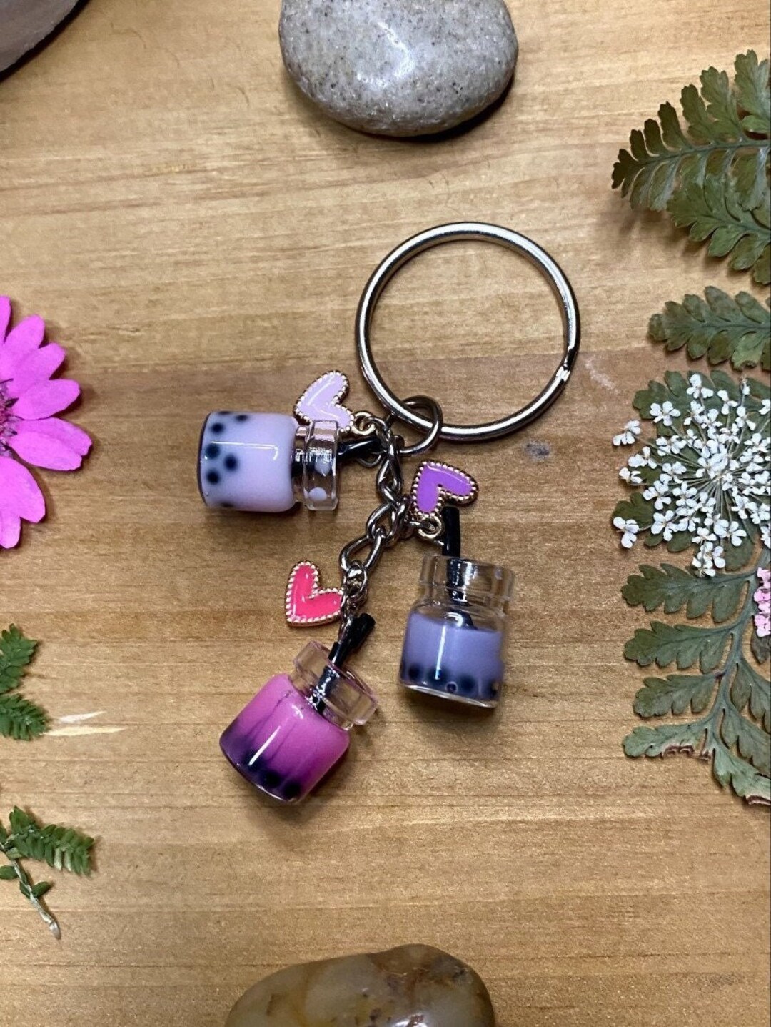 Bubble Tea Charm Keychain | Bubblegum (pink, Purple, Magenta) Keychain ...