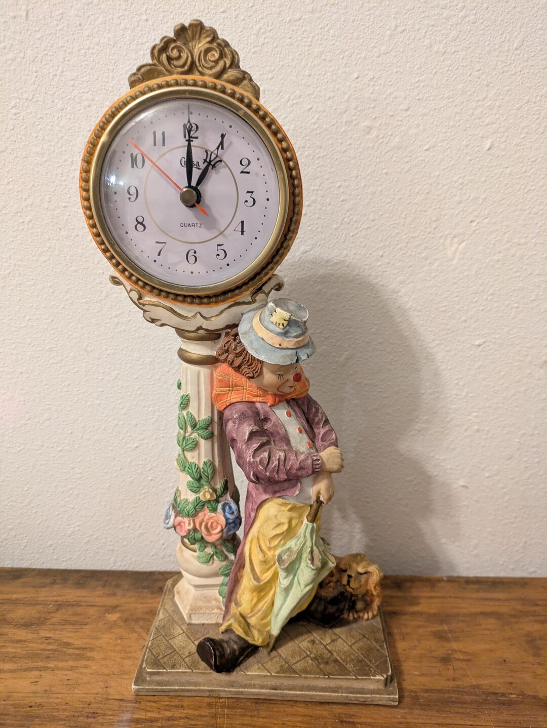 Vintage Hobo Clown Mantle Clock Melody in Motion Crosa Quartz Works Dog ...