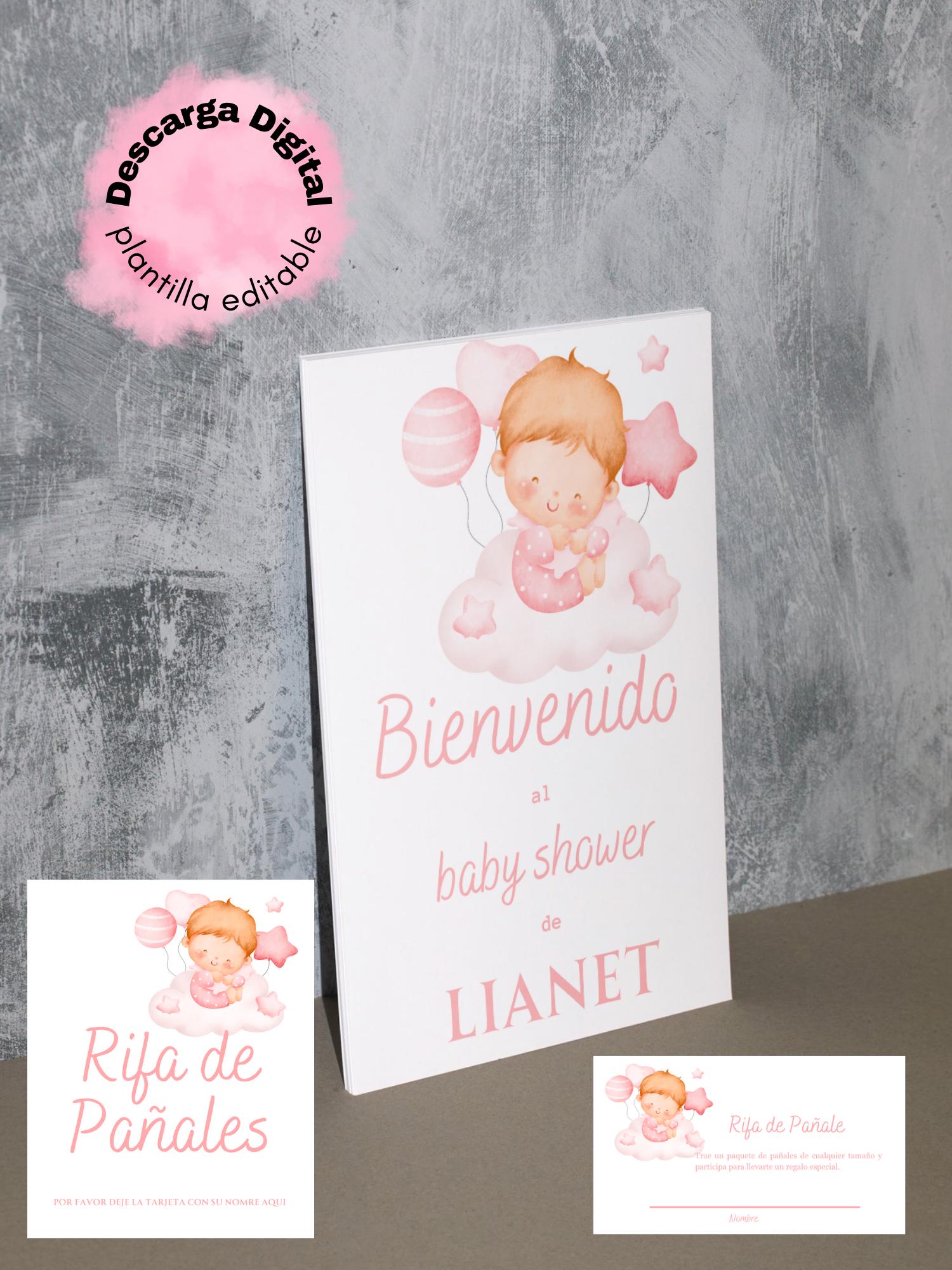 Pack Baby Shower Imprimible Cartel De Bienvenida + Rifa De Pañales ...