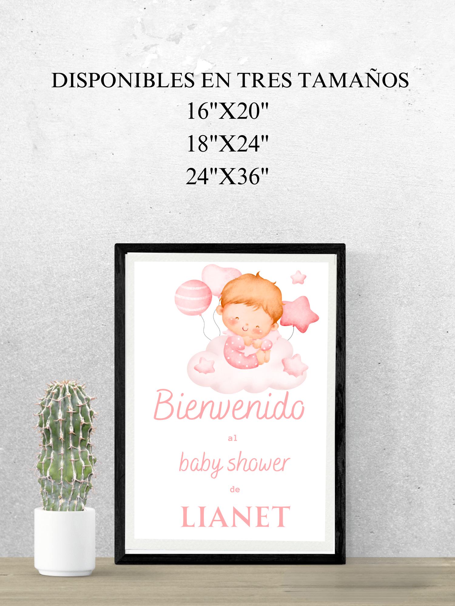 Cartel Bienvenida Baby Shower Niña Diseño Rosa Con Nubes Y Estrellas ...