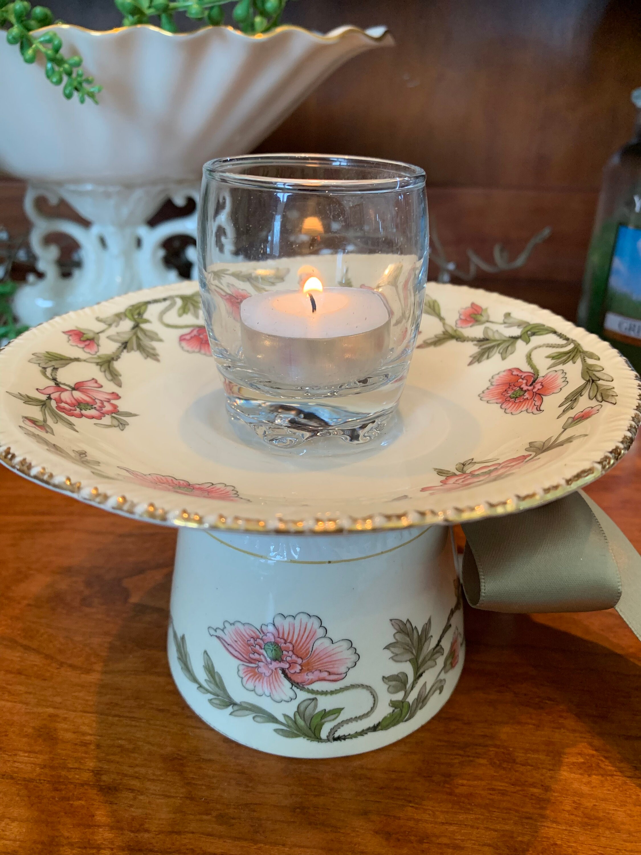 Vintage Tea Cup Candle Holder, Votive Upcycled, Candy Dish, Shabby Chic ...